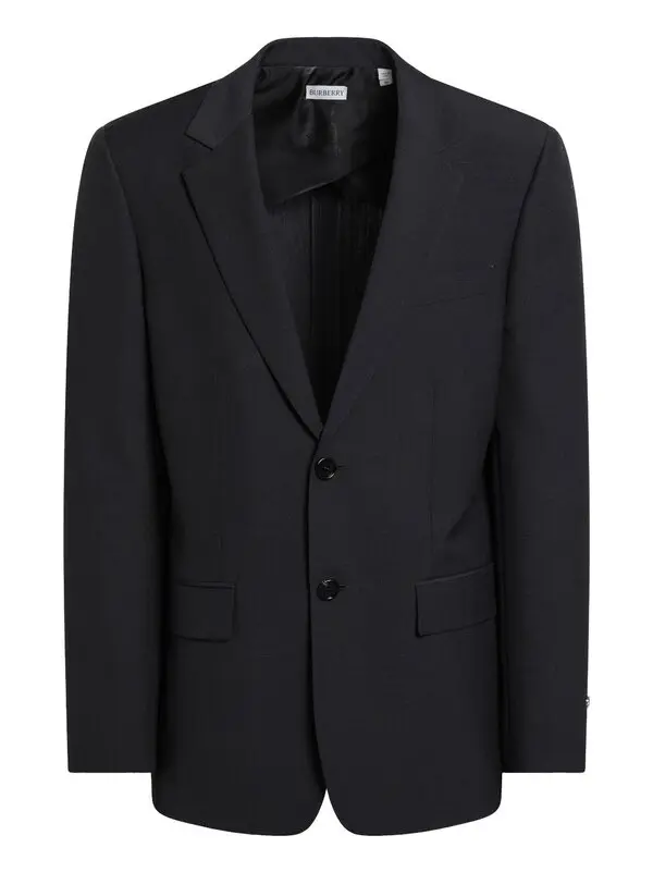 Burberry Navy Wool Blend Single Breasted Jacket - Blue