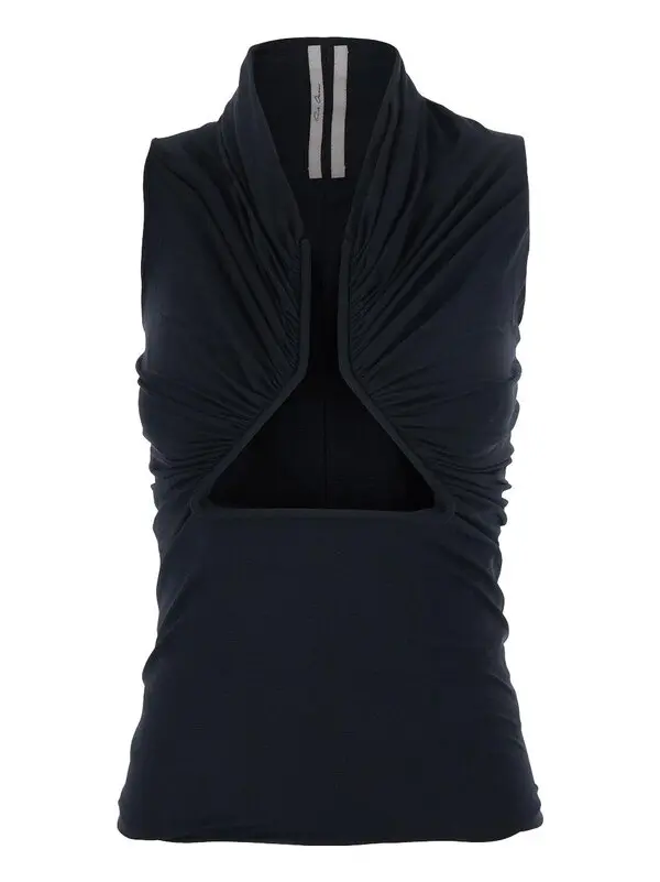 Rick Owens Black Fabric Sleeveless Top With Ruching - Multicolor