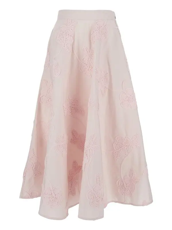 ROTATE BY BIRGER CHRISTENSEN Maxi Skirt With Floral Embroidery And Side Zip Closure - Multicolor