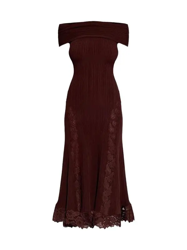 SELF-PORTRAIT Knit Lace Insert Midi Dress - Multicolor
