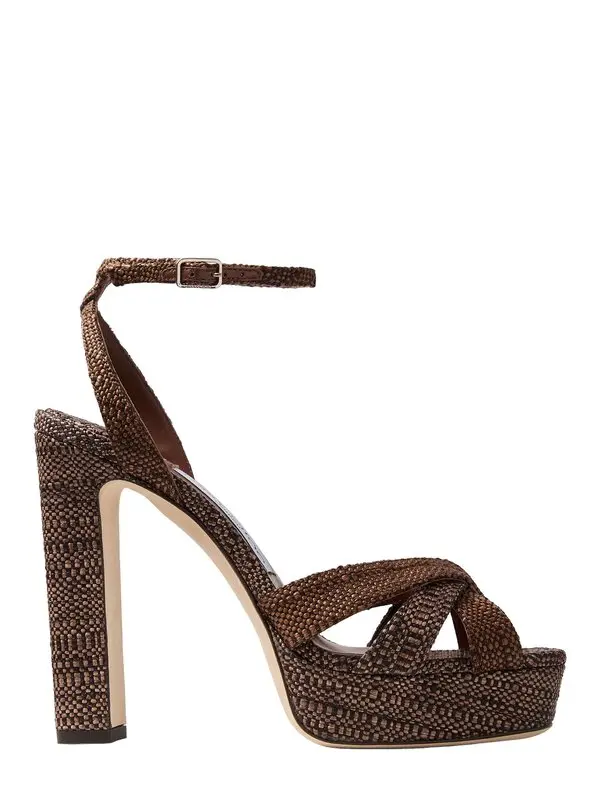 JIMMY CHOO Kove 120 Raffia Platform Sandals - Chocolate/tan