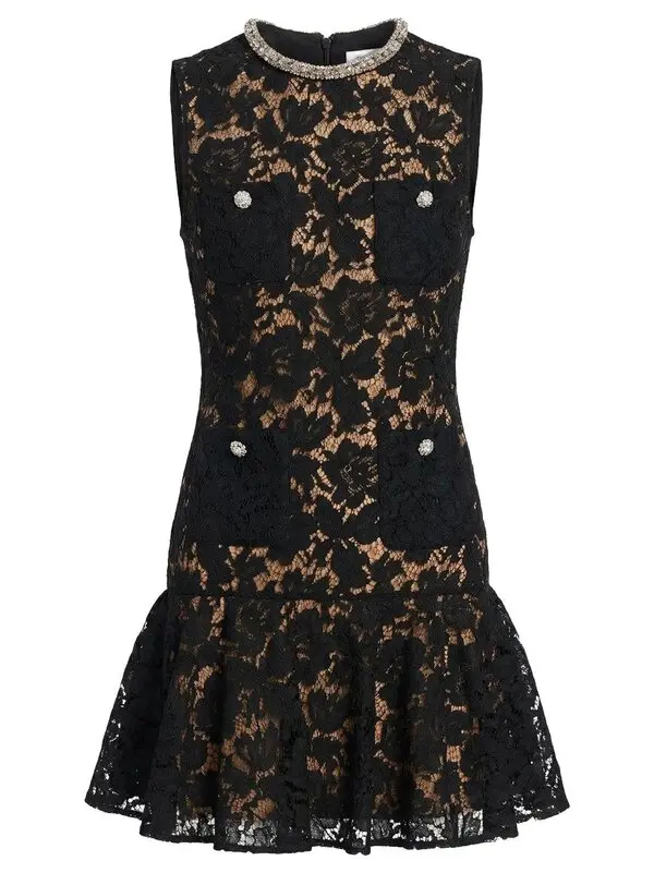 SELF-PORTRAIT Lace Crystal Mini Dress - Multicolor