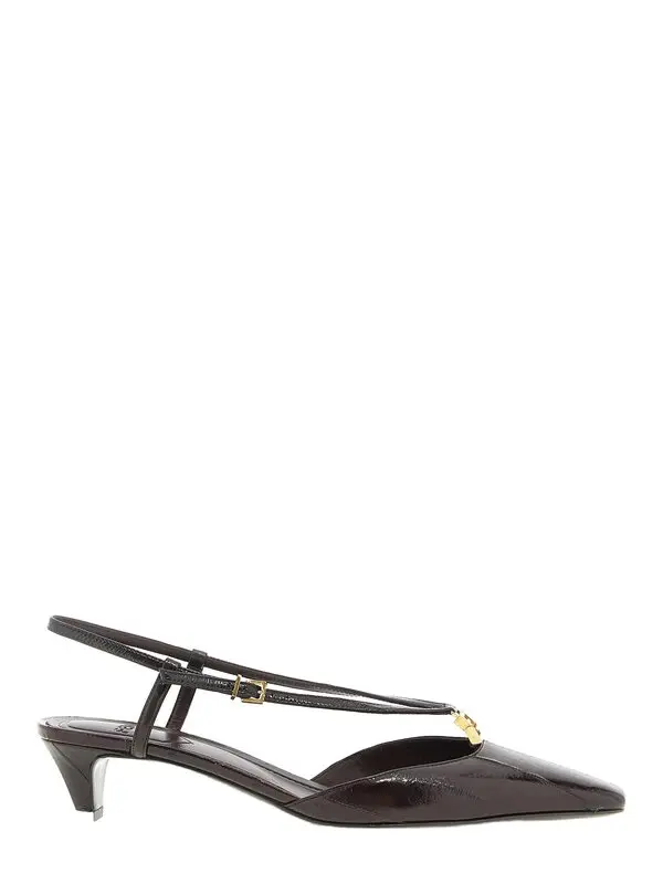 Fendi Ffold Leather Slingback Shoes With Gold Ff Detail - Brown