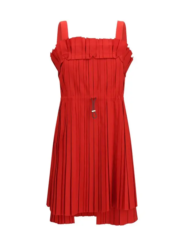 Fendi Short Faille Dress With Asymmetric Hem And Drawstring Waist - Red