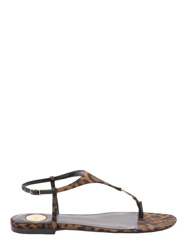 Saint Laurent Cassandra Leopard Print Flat Sandals - Multicolor