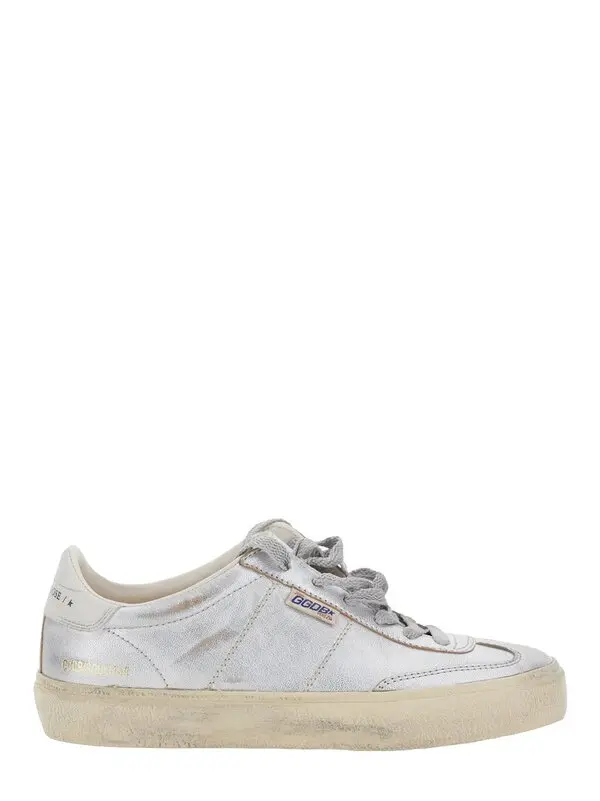 GOLDEN GOOSE Metallic Leather Low Top Sneakers With Logo Detailing - Silver