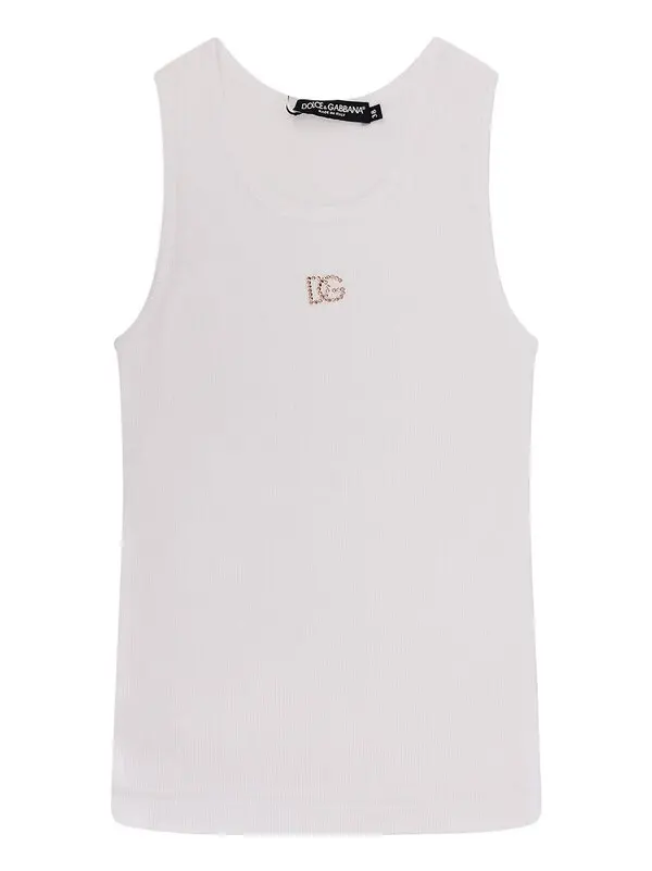 Dolce & Gabbana Ribbed Cotton Top With Dg Crystal Logo - Multicolor