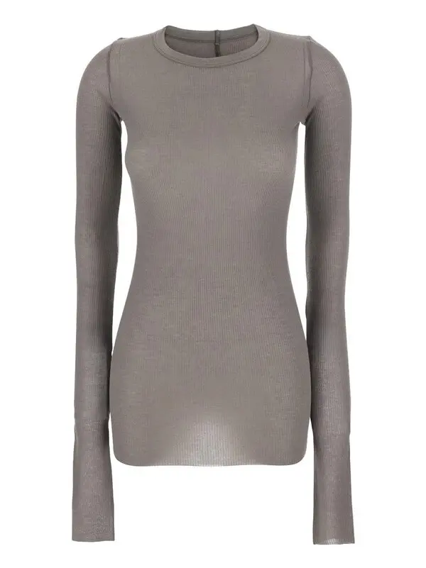 Rick Owens Round Neck T-shirt With Ribbed Design In Viscose And Silk Blend - Gray