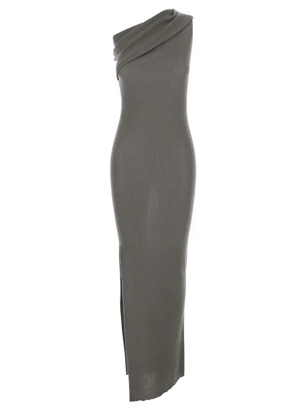 Rick Owens Asymmetric Ribbed Knit Long Dress - Multicolor
