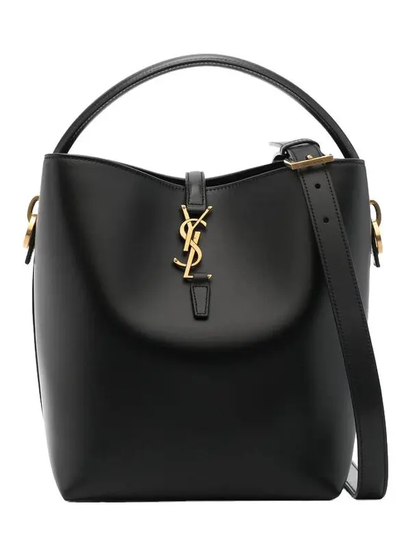Saint Laurent Calfskin Bucket Bag With Cassandre Logo Plaque - Black