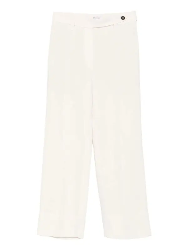 Brunello Cucinelli Viscose And Linen Fluid Twill Cigarette Trousers With Monili - White