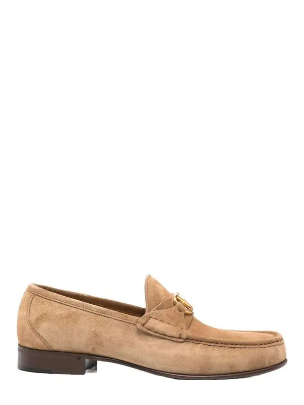 Valentino Garavani Suede Loafers With Gold-tone Hardware - Cream