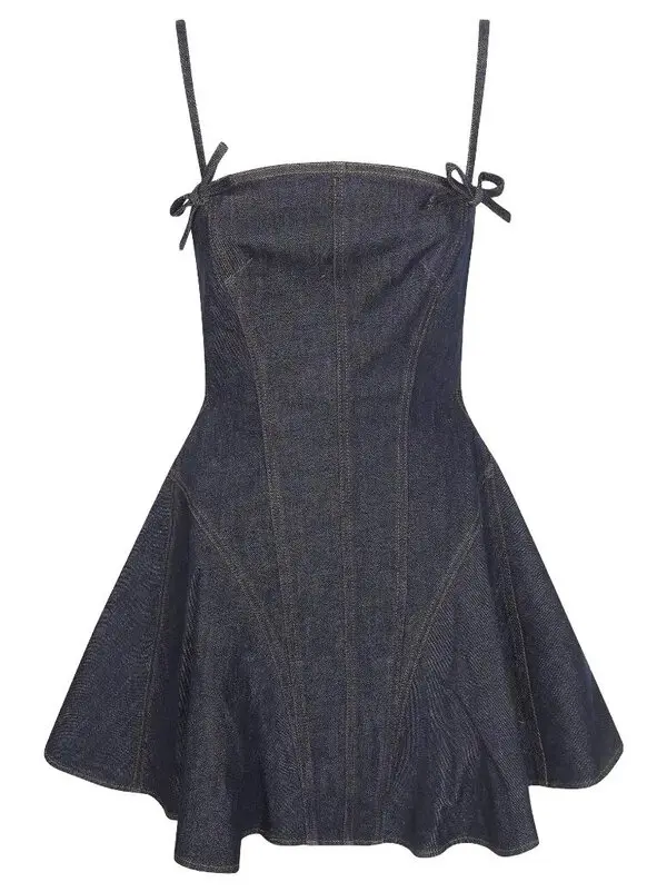 SELF-PORTRAIT Denim Bow Mini Dress - Multicolor