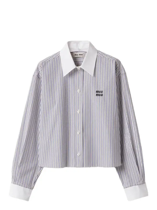 Miu Miu Striped Cotton Shirt With Embroidered Logo - Multicolor