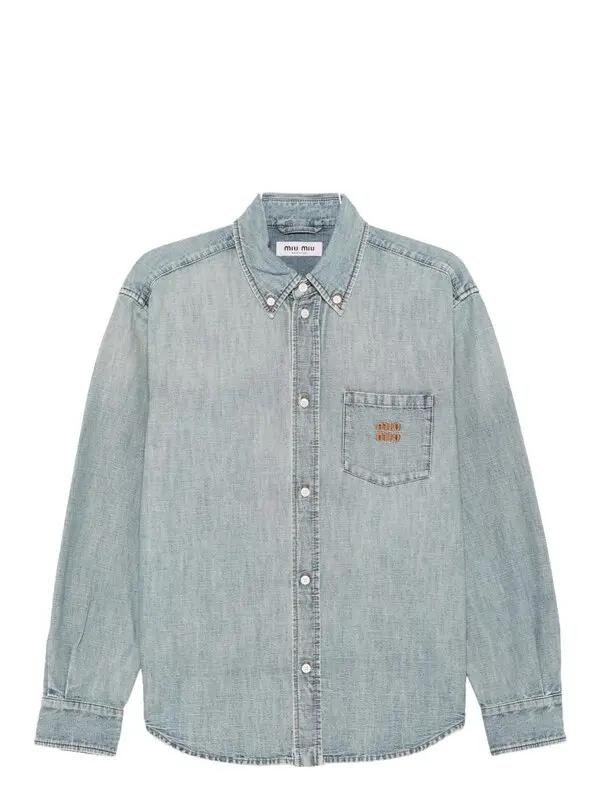 Miu Miu Denim Cotton Shirt With Logo Embroidery - Multicolor