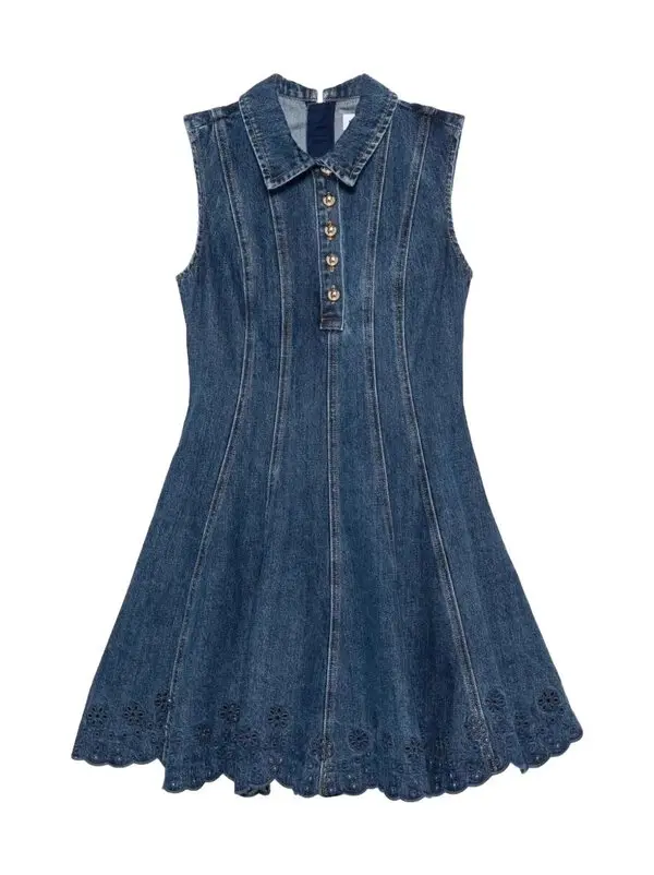 SELF-PORTRAIT Denim Broderie Mini Dress - Multicolor