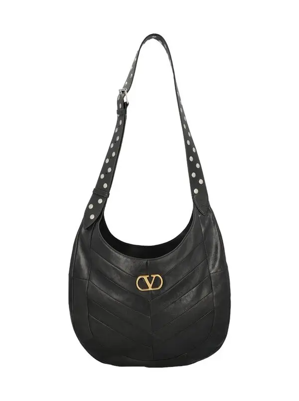 Valentino Garavani Leather Shoulder Bag With Stud Embellishments - Black