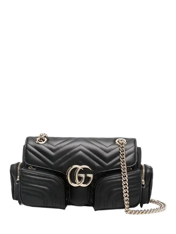 Gucci Calf Leather Chevron Quilted Shoulder Bag - Black