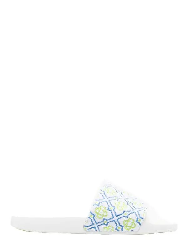 Casablanca Monogram Pattern Open Toe Flat Slides - White