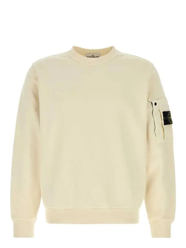 Stone Island Beige Cotton Crew Neck Sweatshirt With Chest Pocket - Cream