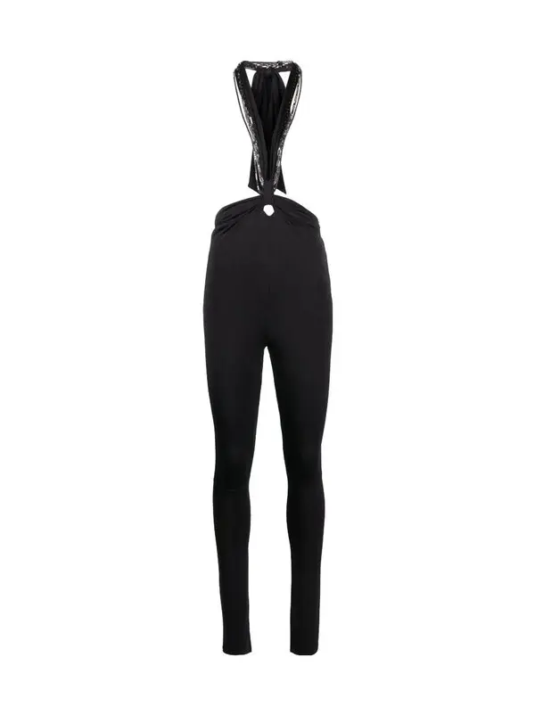 Attico High-waisted Skinny Cut Trousers With Chain Detail - Black