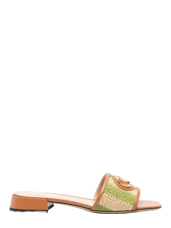 Valentino Garavani Woven Open Toe Low Block Heel Slides - Cream