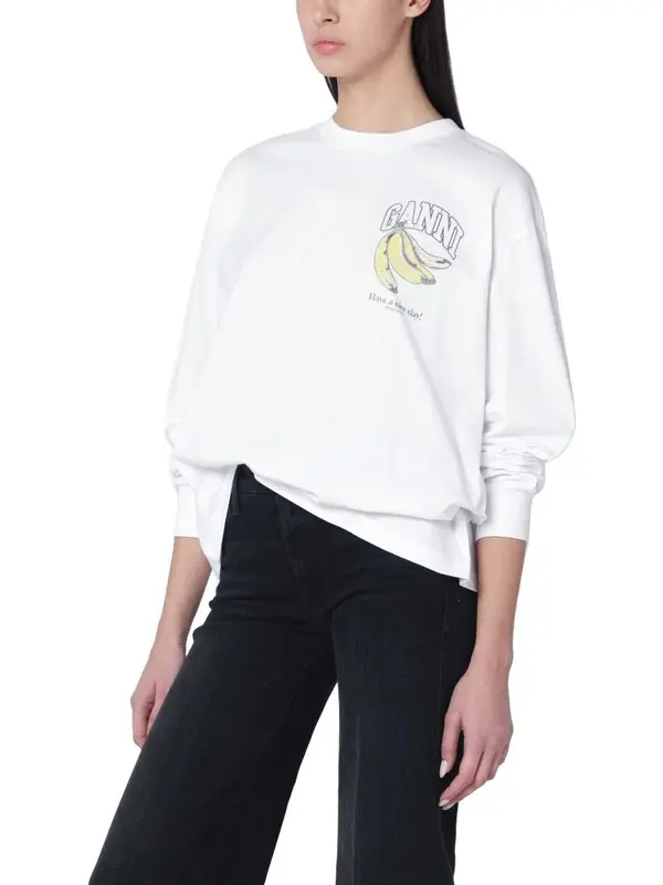 GANNI Organic Cotton Long Sleeve Knit Top With Cherry Logo Print - White