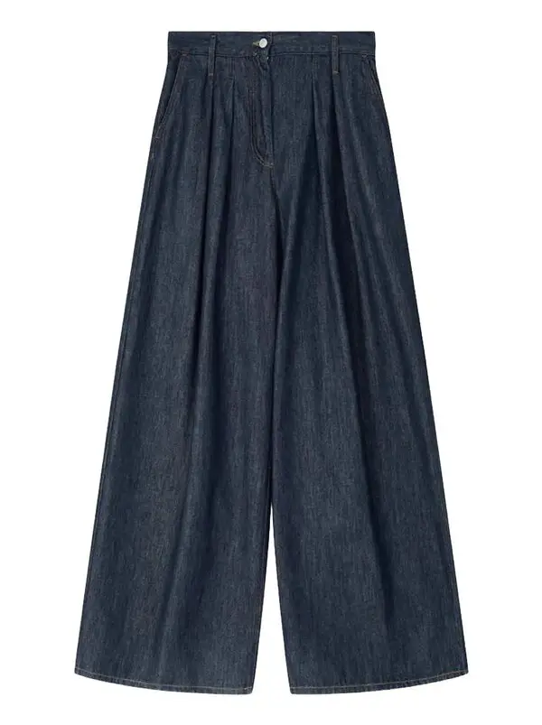 Dries Van Noten Wide Leg Pleated Silk & Nylon Trousers - Blue
