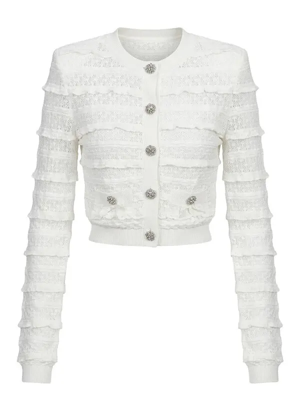 SELF-PORTRAIT Pointelle Diamante Cardigan - Multicolor