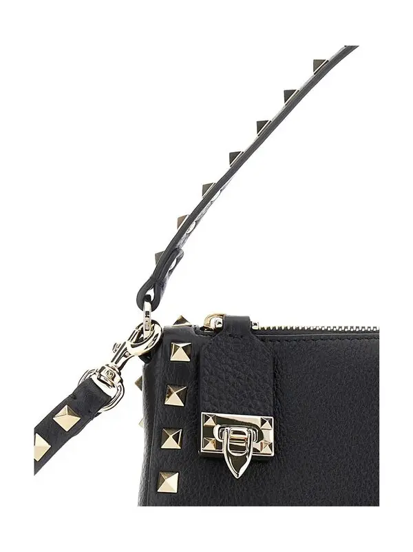 Valentino Garavani Calf Leather Grained Rockstud Embellished Tote Bag - Black