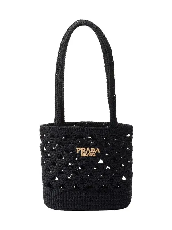 Prada Canvas Crochet Open Knit Bucket Bag - Black