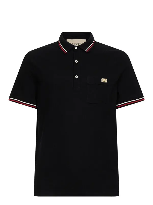 Valentino Garavani Black Cotton Pique Polo Shirt With Vlogo Patch - Multicolor