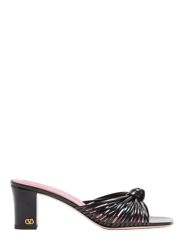 Valentino Garavani Leather Knot Detail Heeled Slides - Black