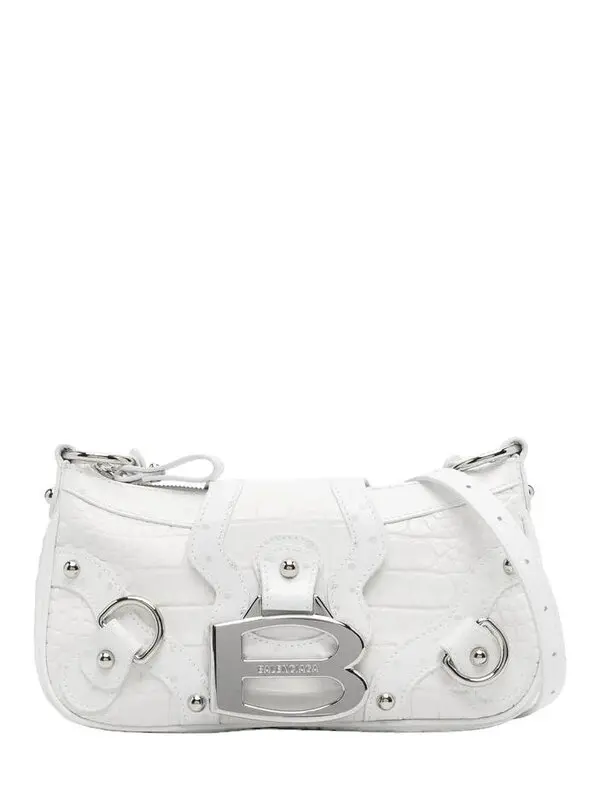 Balenciaga Embossed Crocodile Effect Shoulder Bag - White