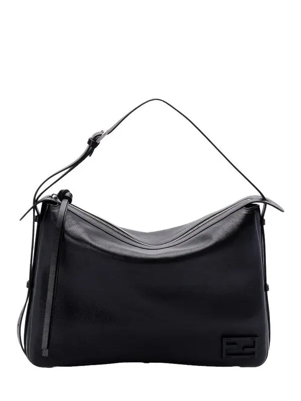 Fendi Calf Leather Grained Shoulder Bag - Black