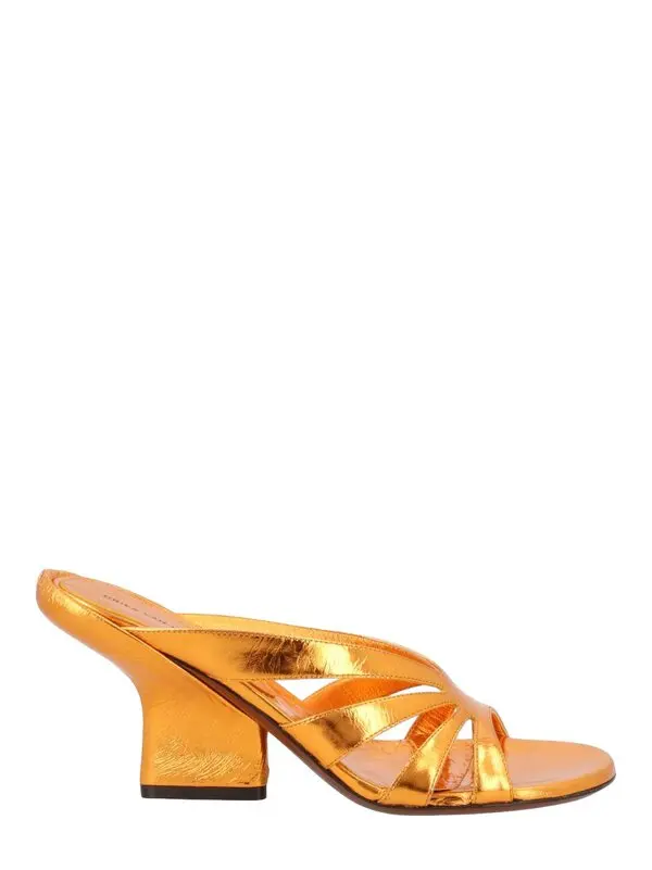 Dries Van Noten Metallic Leather Heeled Sandals - Orange