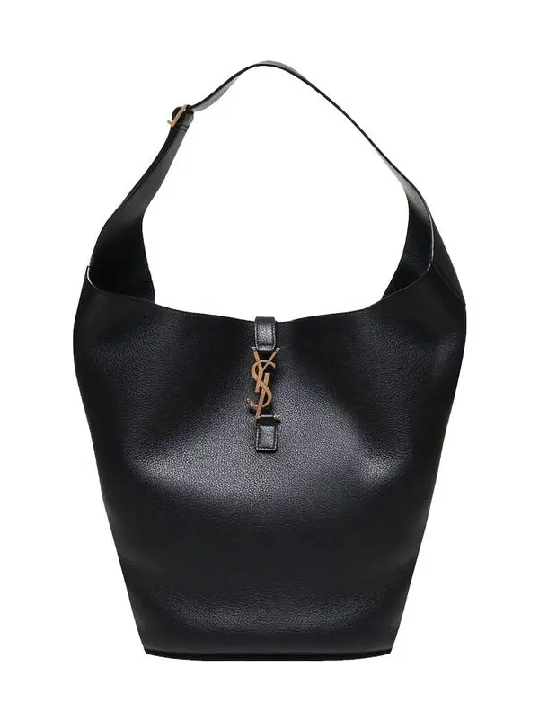 Saint Laurent Leather Tote Bag With Logo Plaque - Black