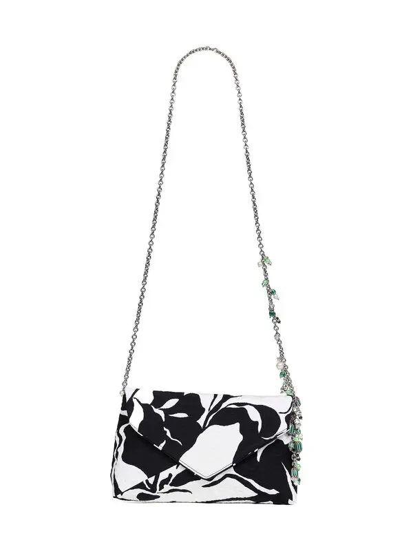 Dries Van Noten Black Jacquard Clutch With Beaded Chain Strap - Multicolor