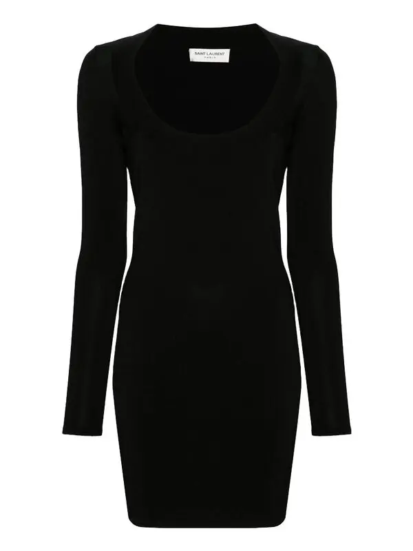 Saint Laurent Ribbed Fine Knit Long Sleeve Dress - Black