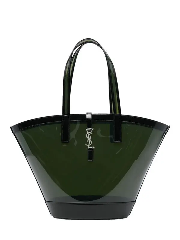 Saint Laurent Translucent Tote Bag With Leather Trim - Green