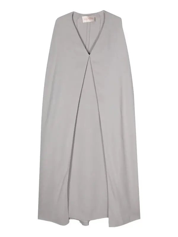 Valentino Garavani Grey Cape Design V-neck Dress - Gray