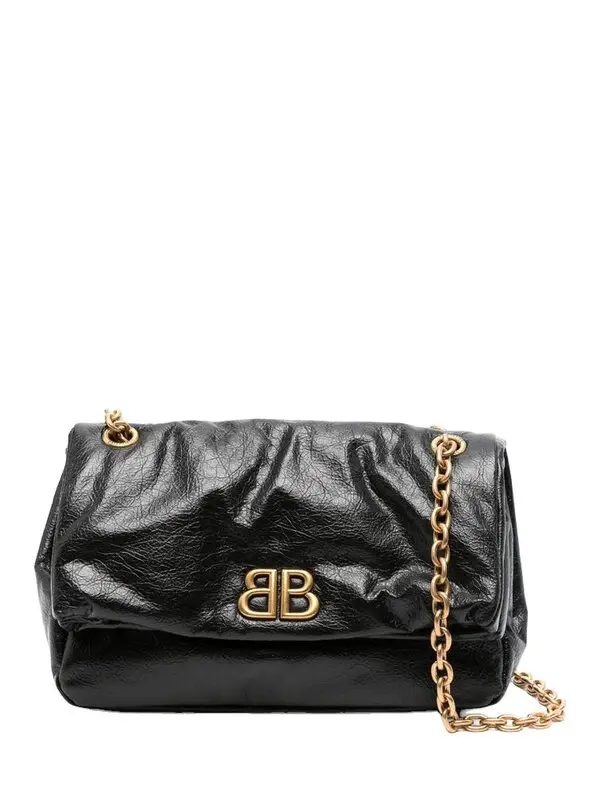 Balenciaga Leather Crinkled Shoulder Bag - Black