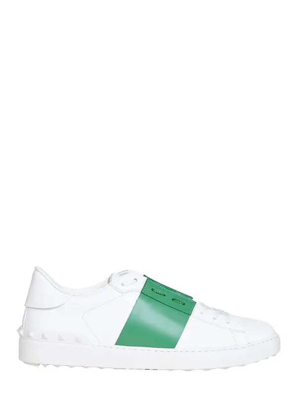 Valentino Garavani White And Green Calfskin Leather Open Sneakers - Multicolor