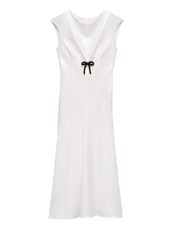 Prada Sequin Embellished Boat Neck Midi Dress - White