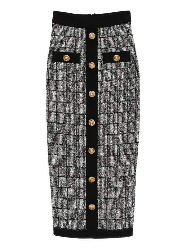 Balmain Tweed Check Pattern Long Skirt With Gold-tone Buttons - Multicolor