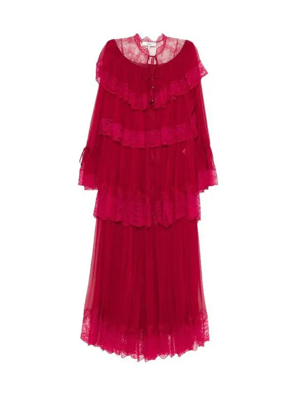 Chloé Lace Tiered Long Sleeve Dress - Pink