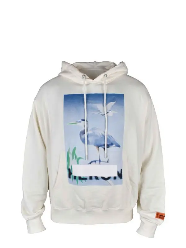 Heron Preston Cotton Hoodie With Graphic Print And Logo Patch - White