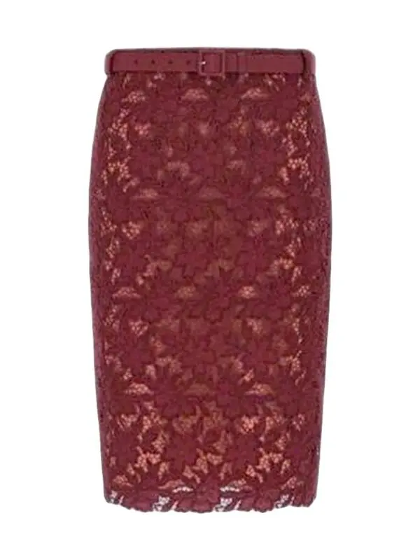 SELF-PORTRAIT Lace Midi Skirt - Red