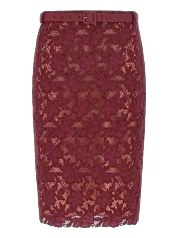 SELF-PORTRAIT Lace Midi Skirt - Red
