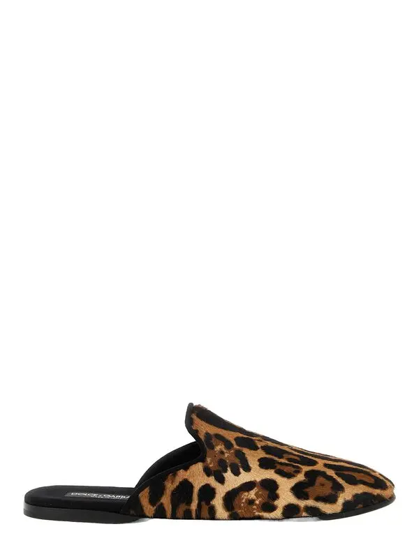 Dolce & Gabbana Leo Print Pony-effect Leather Slipper - Brown